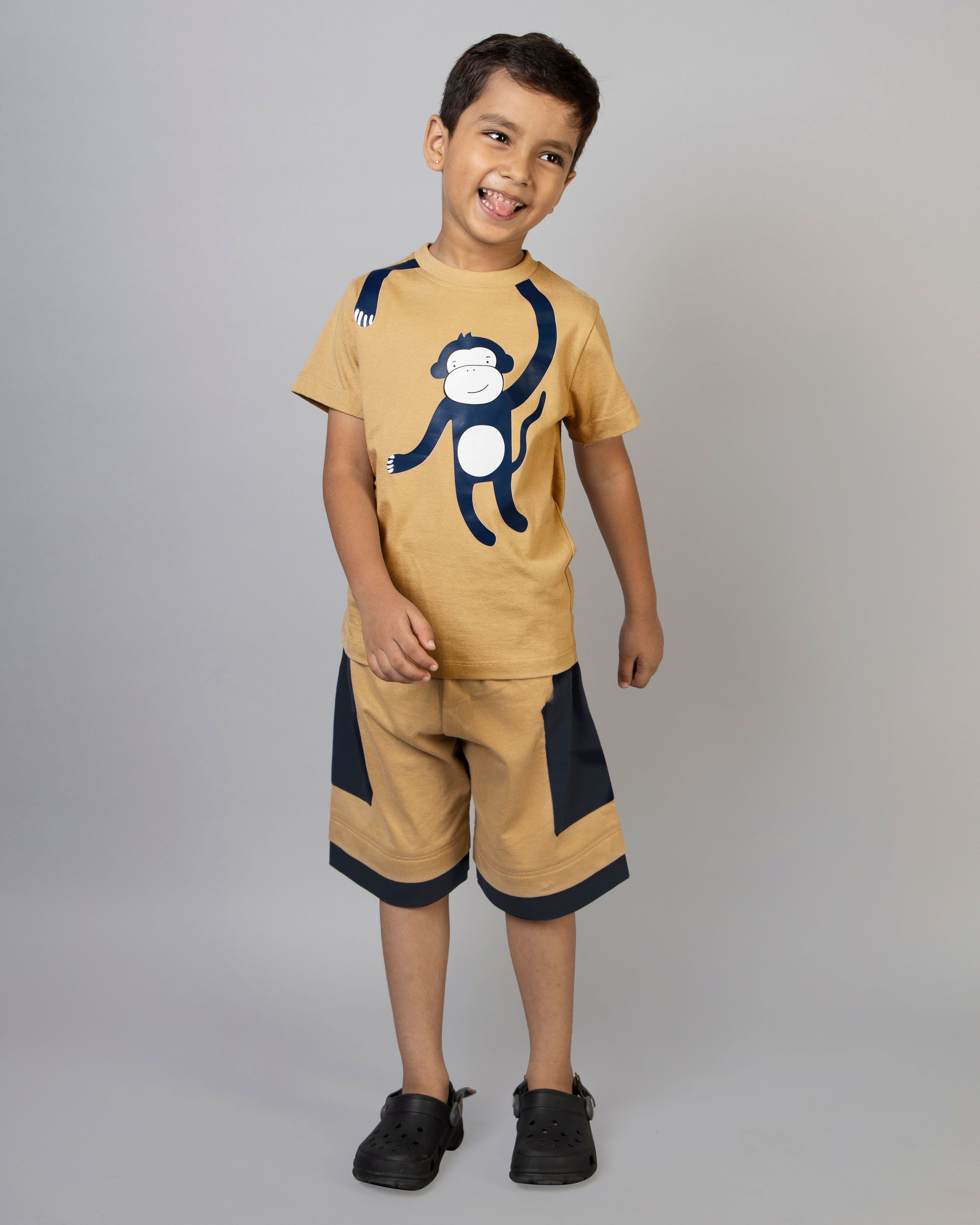 Beige & Blue Playful Monkey Print Boys Cord sets – ZipZapZoop